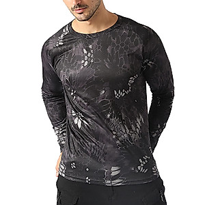 Bethspec Moisture Wicking Long Sleeve T-Shirt for Men UV Sun Protection Athletic Shirts Hiking Cycling Running (2XL, Python Black)