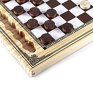AMEROUS Wooden Checkers Set, Checkers Board Game with Storage Grooves - 24 Checkers Pieces - Gift Box Packed, Classic Board Games for Kids, Adults