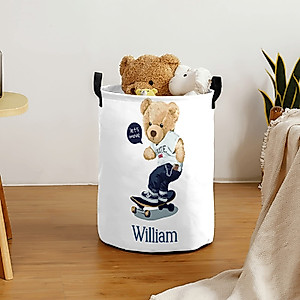 Grandkli Bear Personalized Freestanding Laundry Hamper, Custom Waterproof Collapsible Drawstring Basket Storage Bins with Handle 50cm x 36cm