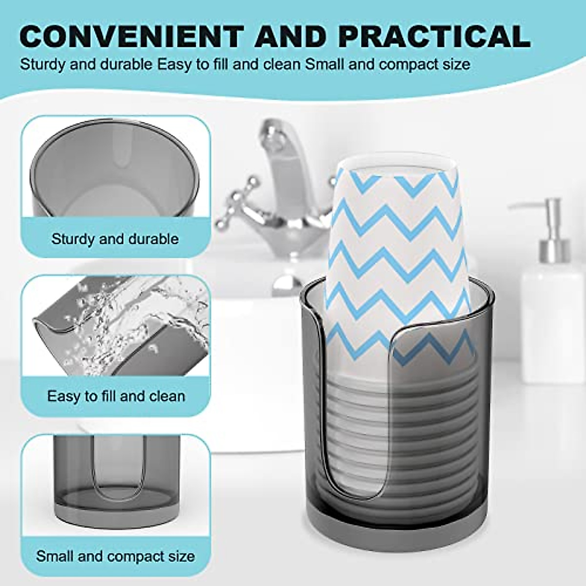 Transparent Black Bathroom Cup Dispenser for 3-4 oz Cups Pack of 1(No Cups Included)