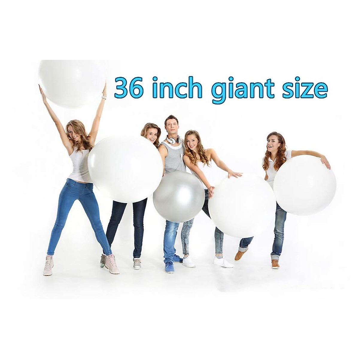 5PCS Big White Balloons Giant 36 Inch Large White Balloons Jumbo White Balloons for Birthday Wedding Baby Shower Carnival Party New Year's Day Decorations Supplies