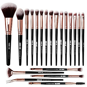 Makeup Brushes Set, 20 Pcs Professional Travel Make Up Brushes, Foundation Eyeshadow Blush Brush, Kabuki Blending Concealers Face Powder Eye Makeup Brush Sets（Black Gold)