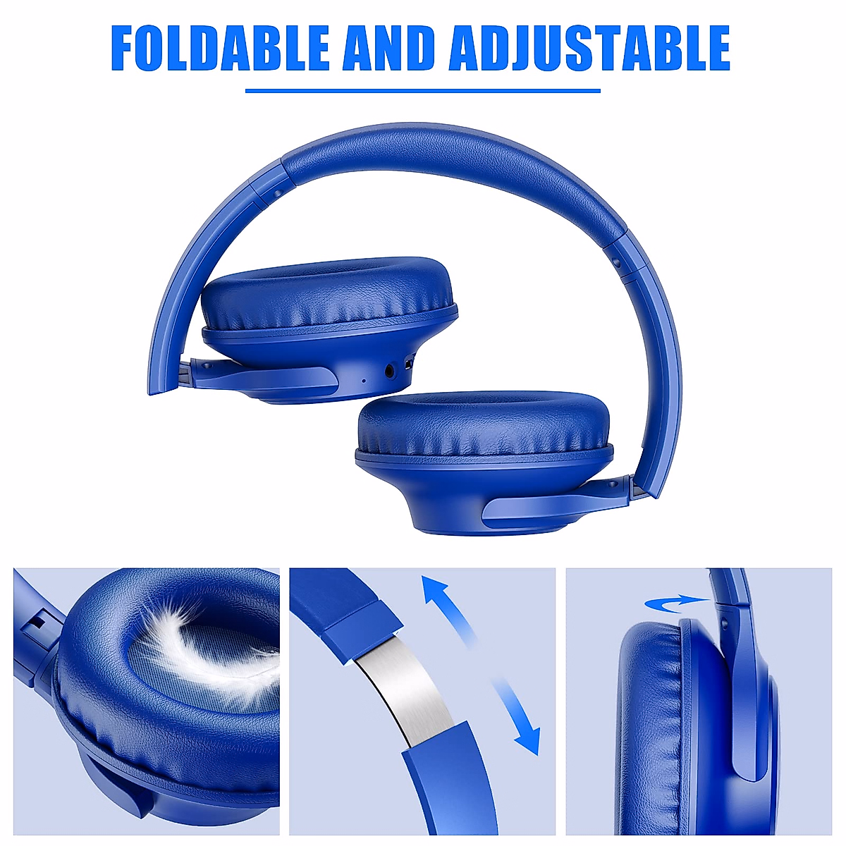 KVIDIO Bluetooth Headphones Over Ear, 65 Hours Playtime Wireless Headphones with Microphone, Foldable Lightweight Headset with Deep Bass, HiFi Stereo Sound for Travel Work Cellphone