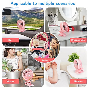 AOGELI Clip Fan,Mini Portable Fan with clip, Clip on Fan for Bed,3 Speeds Personal Fan,5000 mAh Rechargeable Battery Operated Fan, 360°Rotate Desk Fan for Home Office Travel Stroller Camping Pink