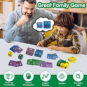RAEQKS Wooden Expressions Building Block Brain Teasers Puzzle Magic Face Changing Cube Educational Montessori Toys Family Board Games Matching Puzzles Set for Toddlers Kids Aged 3 4 5 6 Years and Up