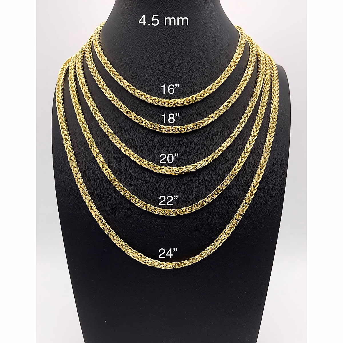 JEWELHEART 14K Gold Square Wheat Chain 4.5mm Braided Yellow Gold Necklace Real Gold Chains For Men Diamond Cut Gold Chain Necklace For Women with Lobster Clasp 24"