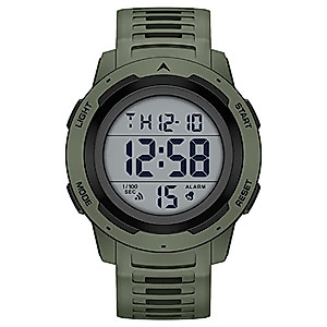 GOLDEN HOUR Mens Waterproof Digital Sport Watches Wide Screen Easy Read Display Military Style with Green Rubber Strap