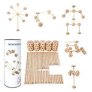WODI Wooden Building Blocks，60 PCS Tiny Educational Natural Wood Stem Toys, DIY Wooden Blocks Splicing, Montessori Building Blocks Building Blocks for Kids Ages 4-8 to Create Various Shapes