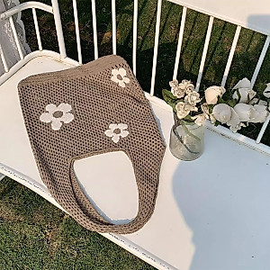 Cute Crochet Tote Bag With Mesh, Perfect For Beach & Pool - Includes 1 Flower KeyChain and 2 Sunflower Bracelets - Women's Accessory