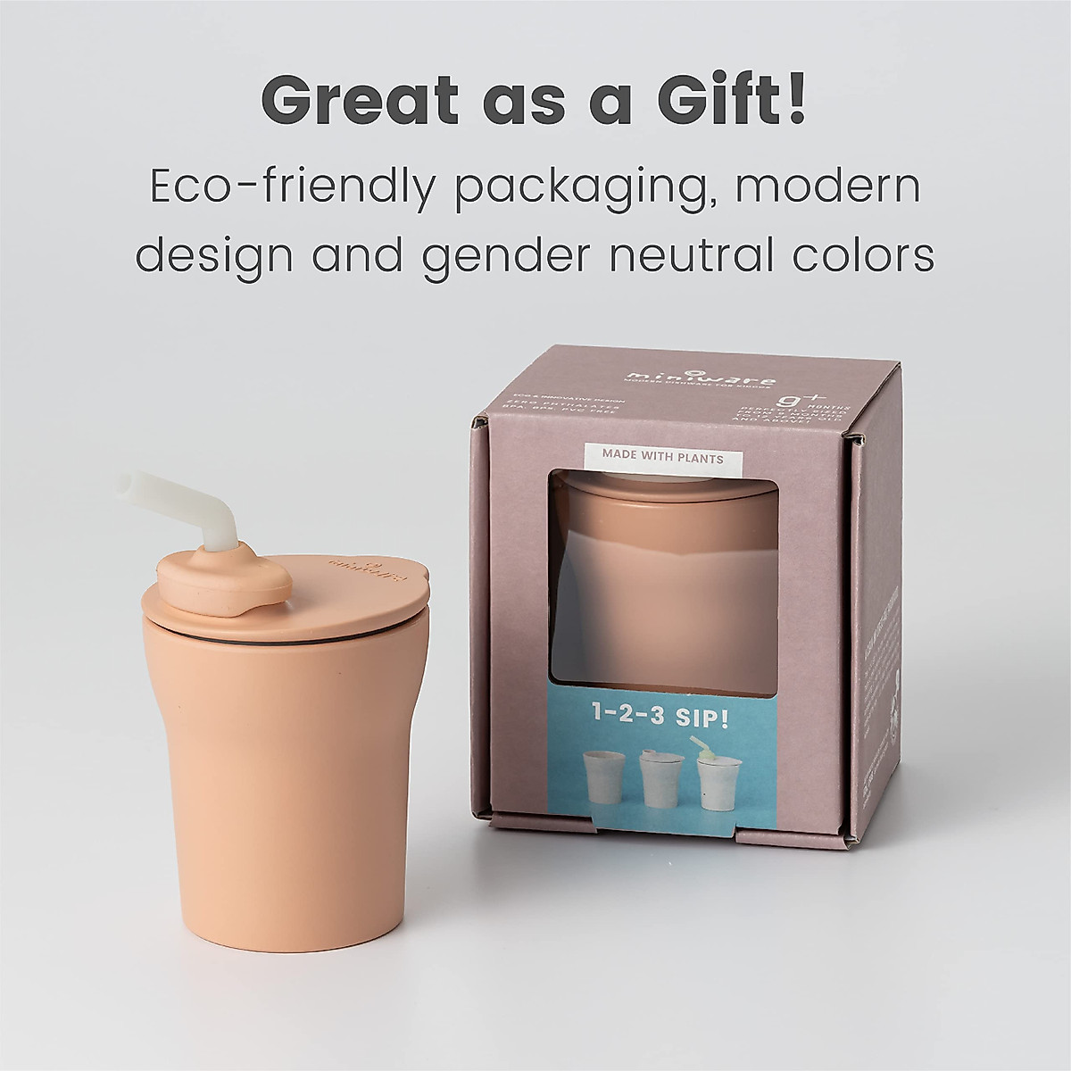 Miniware 1-2-3 Sip! Training Cup for Baby Toddler Self Feeding & Development, Tiny Cup Perfect for Baby Led Weaning, Non Drip Lid, Eco-Friendly, BPA Free, Dishwasher Safe (Vanilla + Aqua)