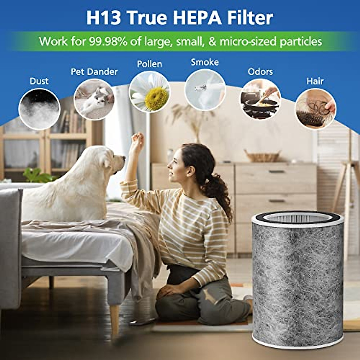 HC502 HP202 Air Purifier MAX Filter with True HEPA Compatible with Shark HC502 & HP200 Series HP202 HP201, HP302 & HP232, Cleans up to 99.97% of particles, Part # HE2FKBAS, # HE2FKBASMB, 1 Pack