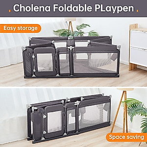 Baby Playpen,79"x59" Foldable Baby Playpen for Babies and Toddlers with Gate,Large Baby Play Pens with Zipper Door,Baby Play Yards Play Area (Deep Grey)