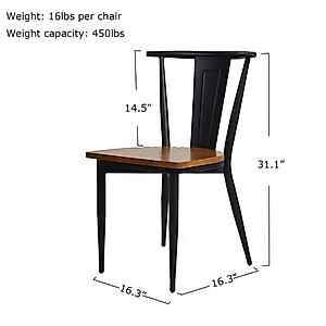 LUCKYERMORE Heavy Duty Metal Kitchen Dining Chair Set of 2 W/Wood Seat Stackable Dining Chair Fully Assembled 400lbs Capacity for Kitchen, Restaurant