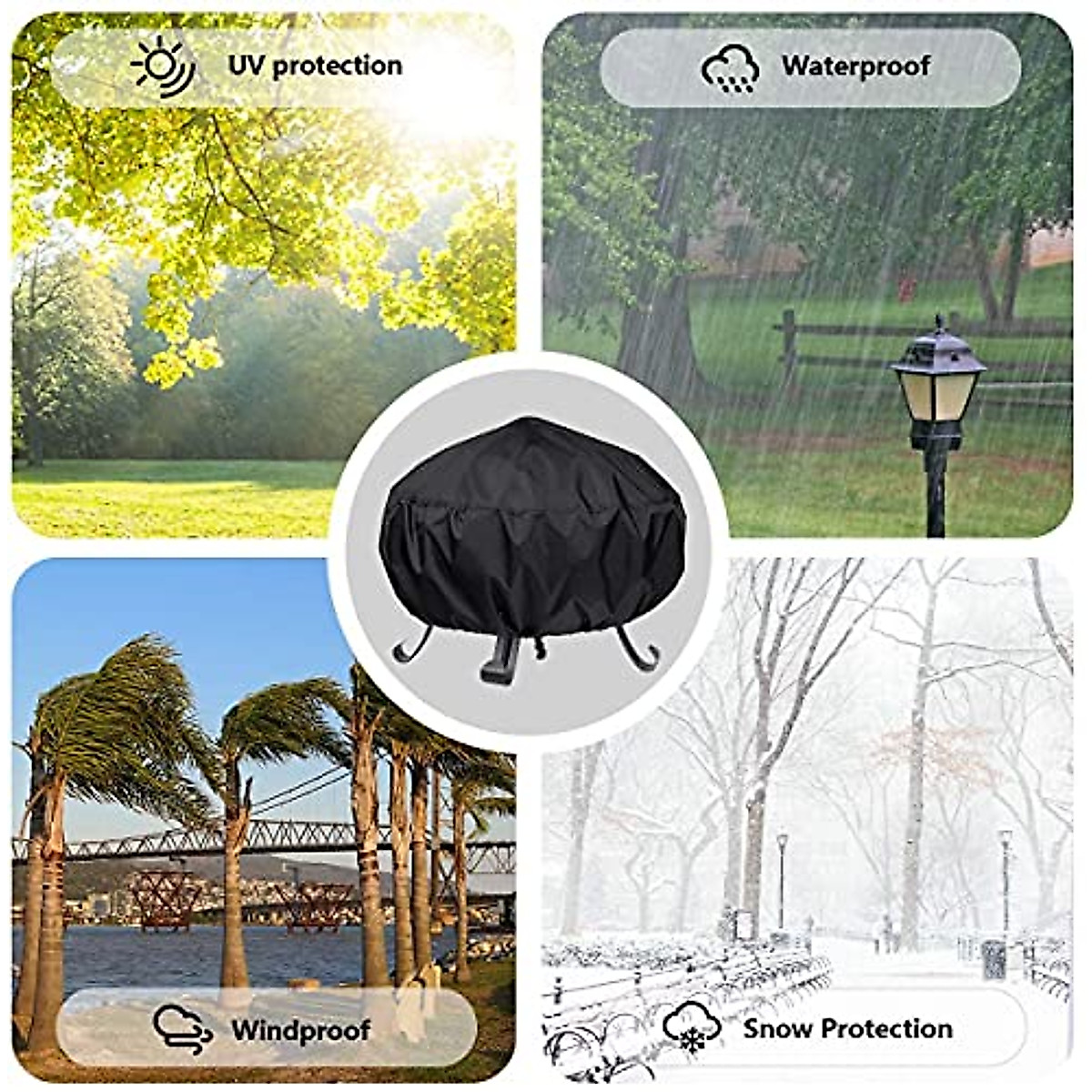 SUPTEMPO Fire Pit Cover Round for Fire Pit 22 Inch - 34 Inch, 420D Heavy Duty Fire Pit Cover, Outdoors Waterproof Windproof Anti-UV