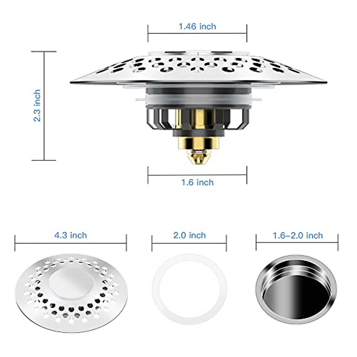 FALALA Universal Bathtub Stopper with Drain Hair Catcher, Upgraded Tub Stopper with Dual Filtration Design, Pop Up Bathtub Drain Plug for 1.6"-2.0" Drain Hole