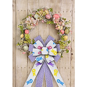 Spring Easter Ribbons for Wreath Bows Wrapping Gifts, Polka-Dots Purple Ribbons for Easter Decoration DIY Crafts, 2.48" X 10 Yards Spring Wired Edge Burlap Ribbon