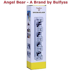 Angel Bear Mop Holder and Broom Holder, 4 Slot Position with 5 Hooks Garage Storage Holder Wall Mounted, Plastic, Multicolour, Standard