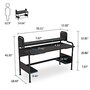 Tribesigns 55 Inch Computer Desk with Hutch, Large Gaming Desk with Monitor Shelf and Storage Shelves, Studio Workstation Desk Studying Writing Table for Home Office (Black)
