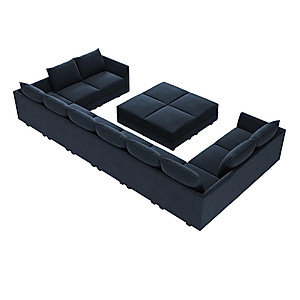 HONBAY Velvet Modular Sofa Couch with Chaise Oversized U Shaped Sectional Sofa Reversible Modular Sofa Bed with Storage Seats, Dark Blue