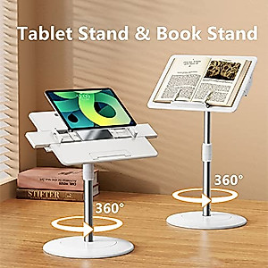 SOARCHICK 360° Rotating Laptop Tablet Book Holder Stand for Reading Upright Book Holder with Page Clips for Cookbook Sheet Music Angle Height Adjustable Lap Desk Hands Free for Office Kitchen School