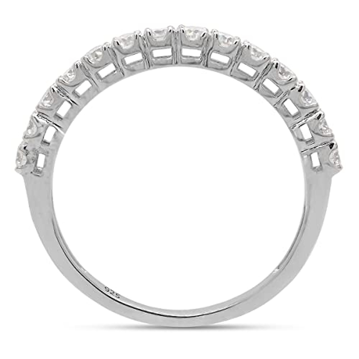 SAVEARTH DIAMONDS 1/2 cttw Round Cut Lab Created Moissanite Diamond Half Eternity Stackable Band Ring For Women In 14K White Gold Over Sterling Silver (VVS1 Clarity, 0.50 Cttw)-6.5