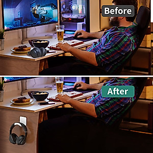 HomeMount Headphone Stand Headset Holder - Adhesive Gaming Headphone Hanger Hook Desk Mount for Most Headphone & Controller (White)