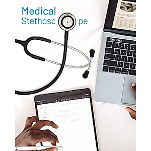 FriCARE Dual Head Stethoscope - Stethoscopes for Nurses, Medical Nursing Students, Paramedics/EMT/LVN/VNA Backup - FSA/HSA Eligible Estetoscopio, Smooth Black Tube, Stainless Steel Chestpiece