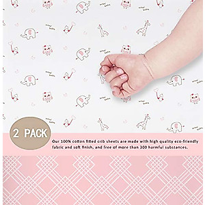 OptimaBaby Pink Crib Sheets, Animals Fitted, 2 Count