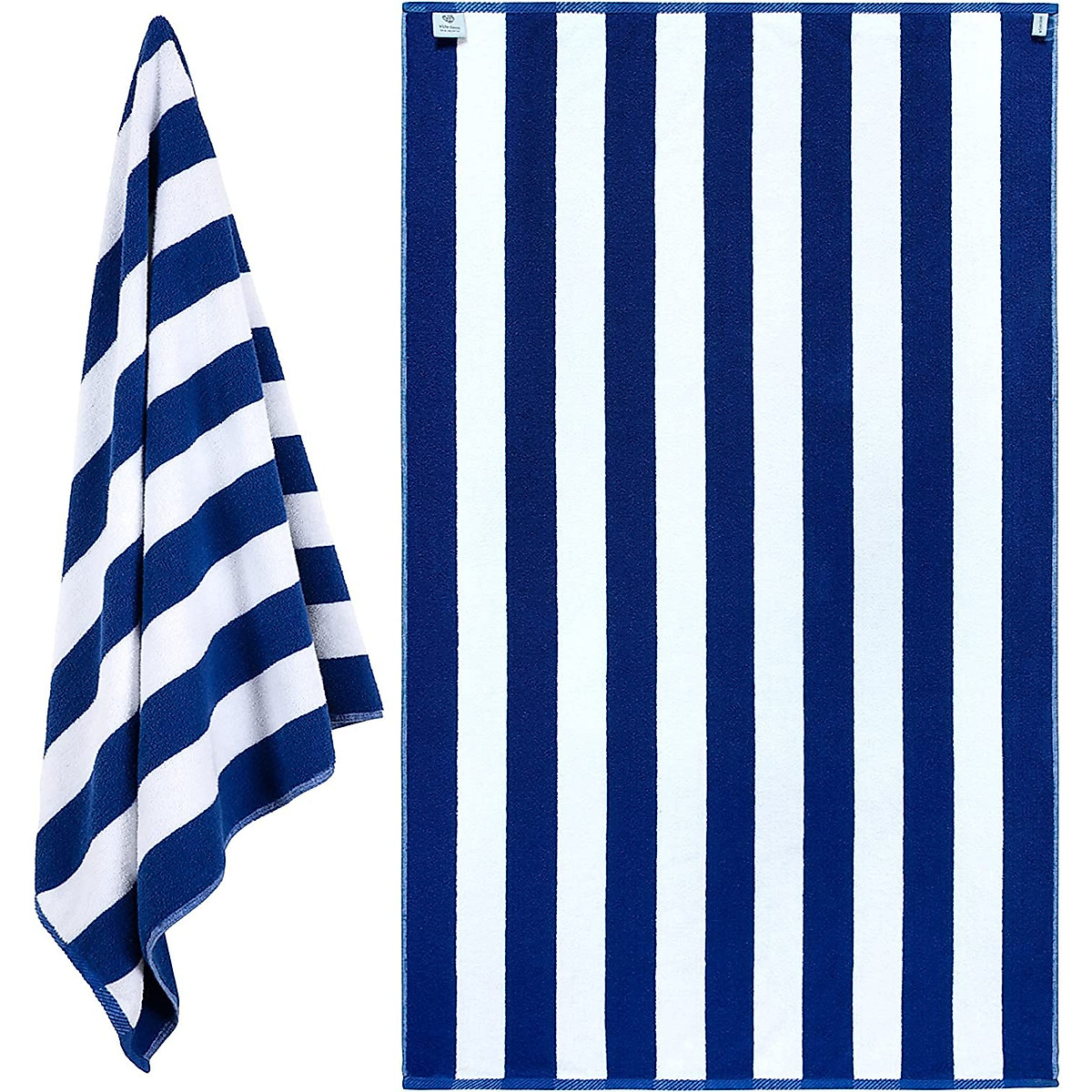 White Classic Beach Towels Oversized Navy Cabana Stripe Cotton Bath Towel Large - Luxury Plush Thick Hotel Swim Pool Towels for Adults Super Absorbent Quick Dry - 35x70 Blue [2 Pack]