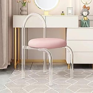 ACICS Transparent Crystal Chair Modern Kitchen Dining Chairs Cosmetic Chair Upholstered Acrylic Chair for Living Room, Bedroom，Makeup Room(40 * 40 * 70cm, Pink)