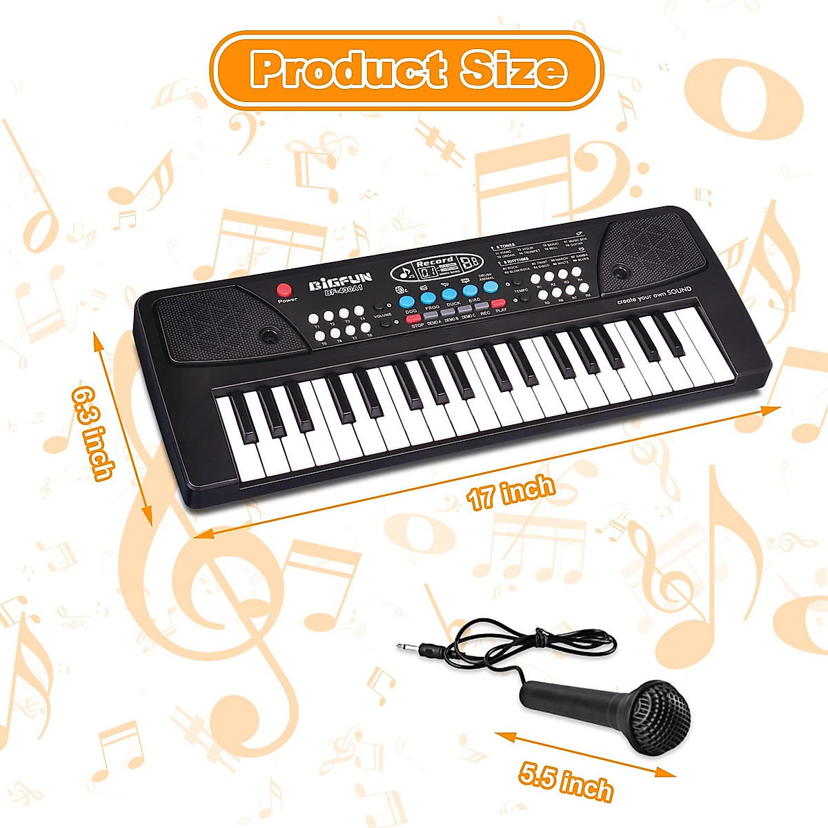 Piano Keyboard for Kids, EOOLEOW 37 Keys Portable Electronic Piano for kids with Microphone - Music Keyboard Piano Toys for 3 4 5 6 7 8 9 Year Old Boys and Girls (Black)