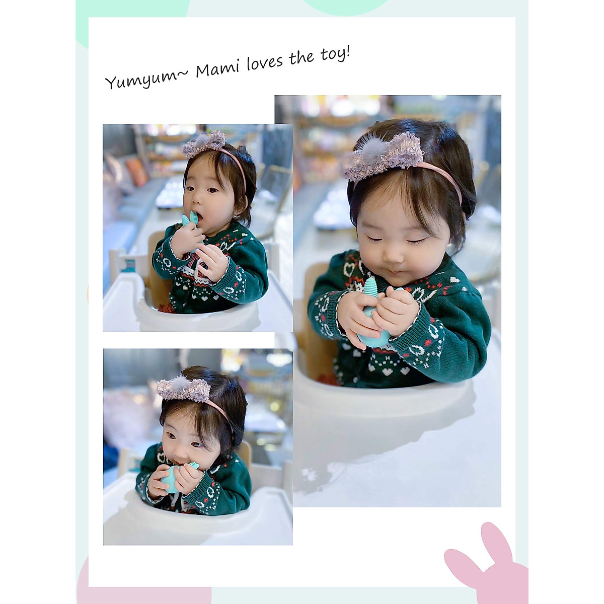 Bunny Eggy Teether Baby Teething Toy Rabbit Egg Rattle Toy Teething Pain Relief for Babies Boys Girls - Pink