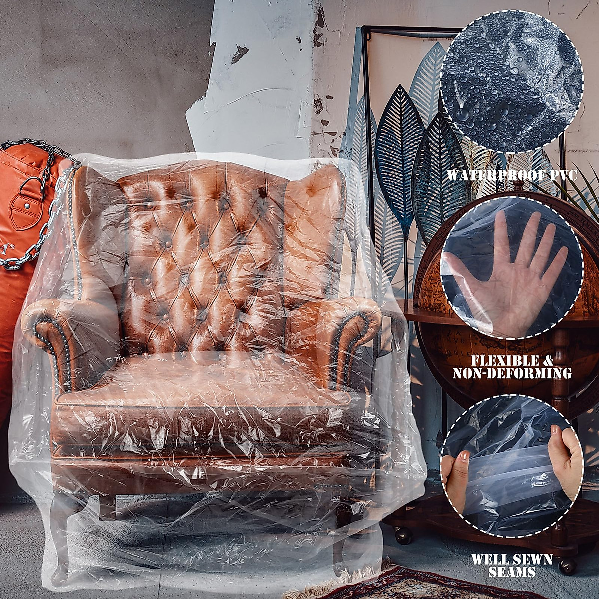 Abbylike 4 Pcs Large Plastic Clear Patio Furniture Chair Cover Outdoor 34 x 42 x 65 Inch Waterproof Dust Proof Swivel Lounge Chair Patio Rocking Chair Protectors Cover for Moving Storage