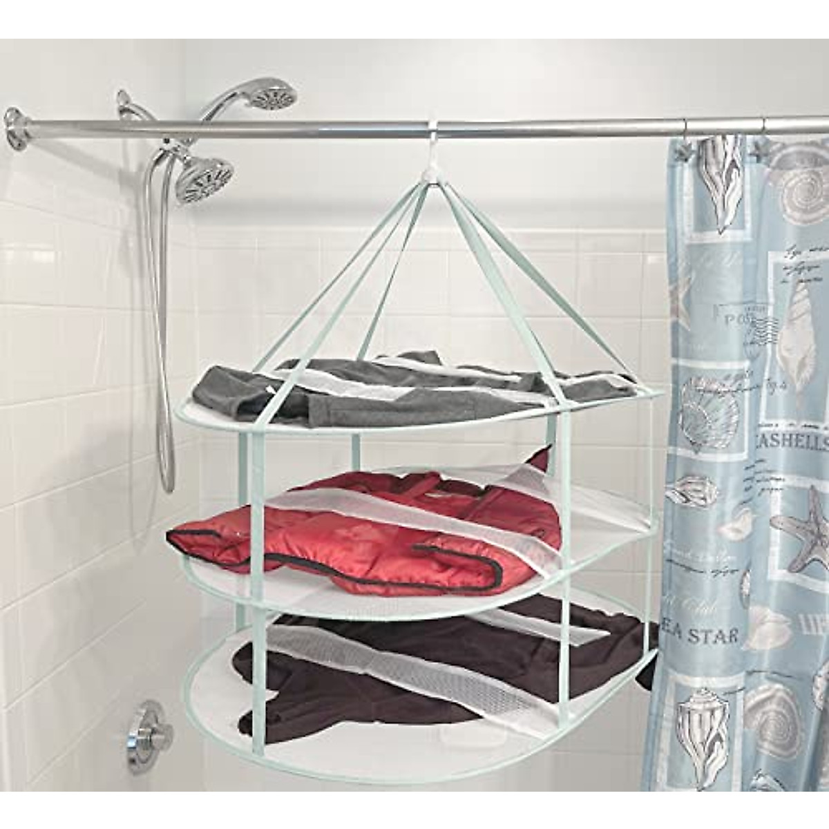 AMBER CAT | 𝓐𝓜𝓑𝓔𝓡 𝓒𝓐𝓣 | 3-Tier Sweater Drying Rack Mesh | Foldable Hanging Dryer | Laundry Mesh Drying Rack | Foldable Clothing Dryer Racks Collapsible (3 Tier Green)