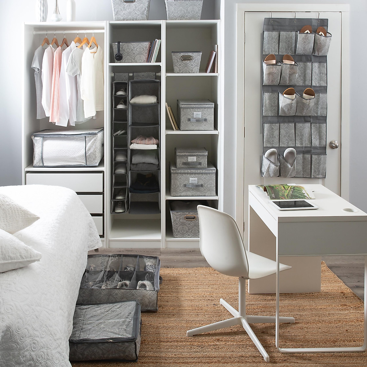 Laura Ashley Non-Woven Jumbo Storage Box, Dimensions: L16 x W16 x H10, Collapsible, Durable, Home Organization, Closet Storage, Grey