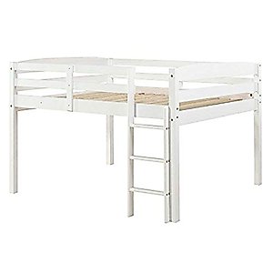 Camaflexi Tribeca Solid Wood Low Loft Bed Frame / 14 Wood Slats and 2 Center Supports / No Box Spring Necessary / Easy Assembly / Full - White, T1303F