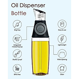 Oil Dispenser Bottle, 17oz Olive Oil Dispenser Oil Sprayer, Clear Glass Refillable Oil and Vinegar Dispenser Bottle with Measuring Scale Pump for Kitchen, Cooking, Salads, Baking Frying, BBQ (Clear)