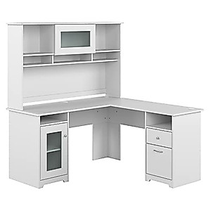 Bush Furniture Cabot Desk with Hutch | Corner with Storage for Home Office | L Shaped Computer, 60W, White
