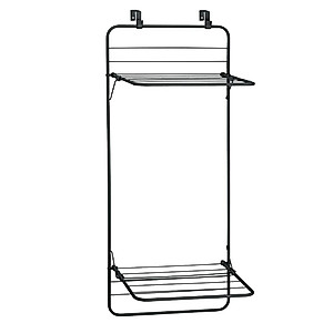 mDesign Steel Collapsible Over The Door, Hanging Laundry Dry Rack Clothes Organizer, 2 Tiers - for Indoor Air-Drying Clothing, Towels, Lingerie, Hosiery, Delicates - Folds Compact - Black