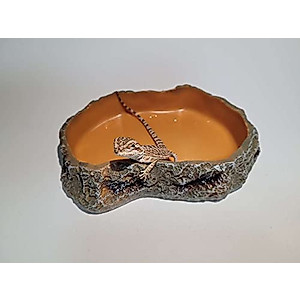 RunXF Simulation Rock Reptile Feeding Bowls Resin Feeder Lizard Toad Tortoise Hedgehog Habitat Accessories Terrarium Tank Ornament Water Food Dish,5.5 x 3.7 x 1.2inches (Medium)