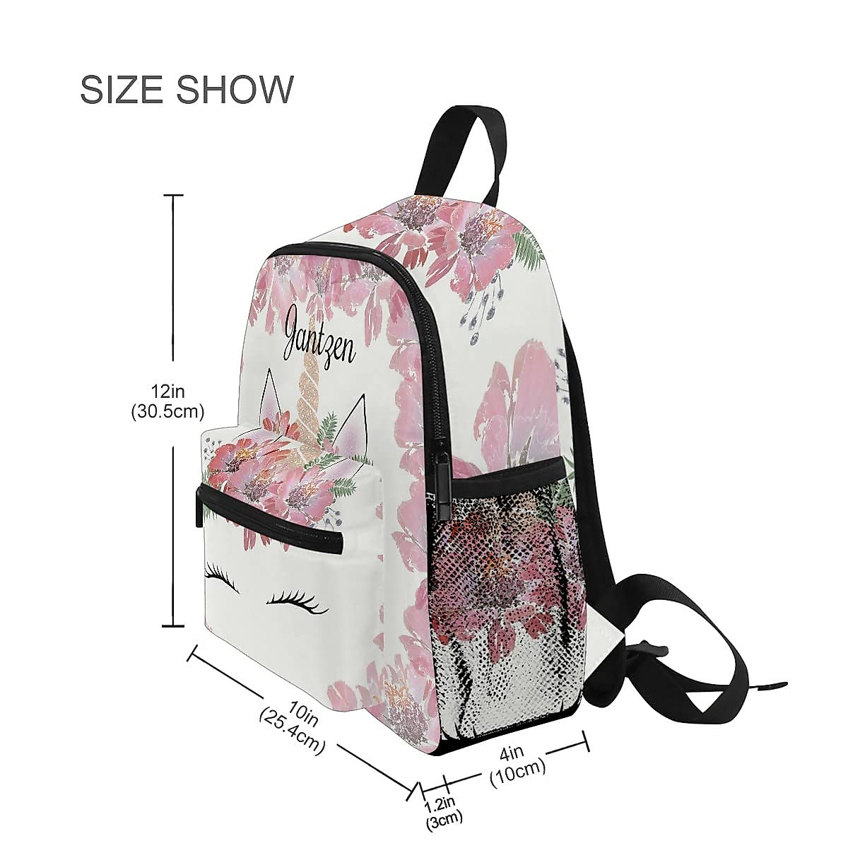 Glaphy Custom Kid&#039;s Name Backpack, Unicorn Pink Floral Toddler Backpack for Daycare Travel, Personalized Name Preschool Bookbags for Boys Girls Kids