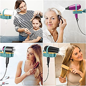 360° Rotatable Hair Dryer Holder Wall Mounted, ZOOS Hands Free Hair Dryer Stand, Universal Blow Hair Dryer Holder Wall Mount, Self Adhesive Hair Dryer Rack for Child Pregnant Woman Disabled