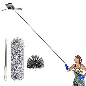 Atopov Microfiber Duster for Cleaning Extendable Duster Collector Head Bendable Washable with 100-inch Stainless Steel Extension Pole Lint Free Dusters，Roof, Ceiling Fan, Blinds, Cobwebs