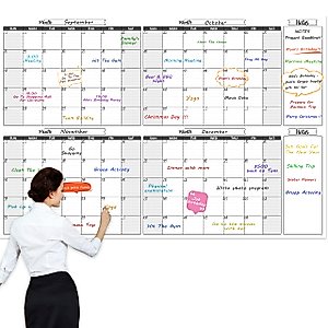 Large Dry Erase Calendar for Wall - Undated 4 Months Wall Calendar, Dry Erase Calendar, 52" x 36", Yearly Wall Calendar Dry Erase for Office, Home