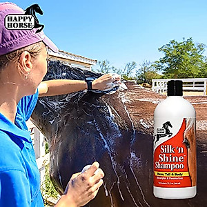 Happy Horse Shampoo, Silk 'n Shine Mane, Tail & Body Shampoo for Silky & Manageable Hair, 32oz