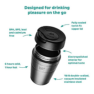 KeepCup Helix Thermal | Reusable Stainless Steel Coffee Cup | Double-Walled, Vacuum Insulated, Travel Mug with Fully Sealed Twist-Fit Sipper Lid, BPA & BPS Free | Large 16oz / 454ml | Qahwa
