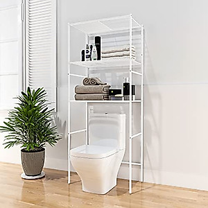 fusehome Over The Toilet Storage Rack, 3 Tier Over The Toilet Bathroom Organizer Shelf, Freestanding Space Saver Toilet Stands with 4 Hooks
