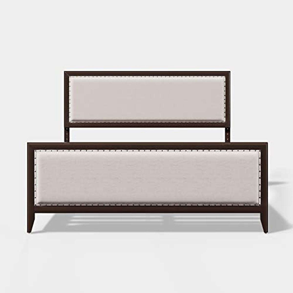 DG Casa Salerno Solid Wood Platform Bed Frame with Nailhead Trim - Queen Bed Frame with Adjustable Headboard, Full Wooden Slats, No Box Spring Needed - Queen Upholstered Bed Frame in Natural Fabric