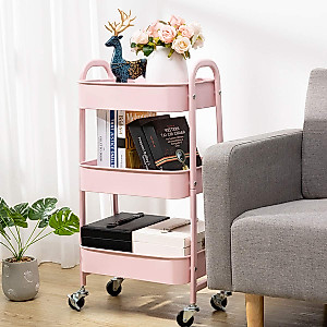 AGTEK Makeup Cart, Movable Rolling Organizer Cart, 3 Tier Metal Utility Cart