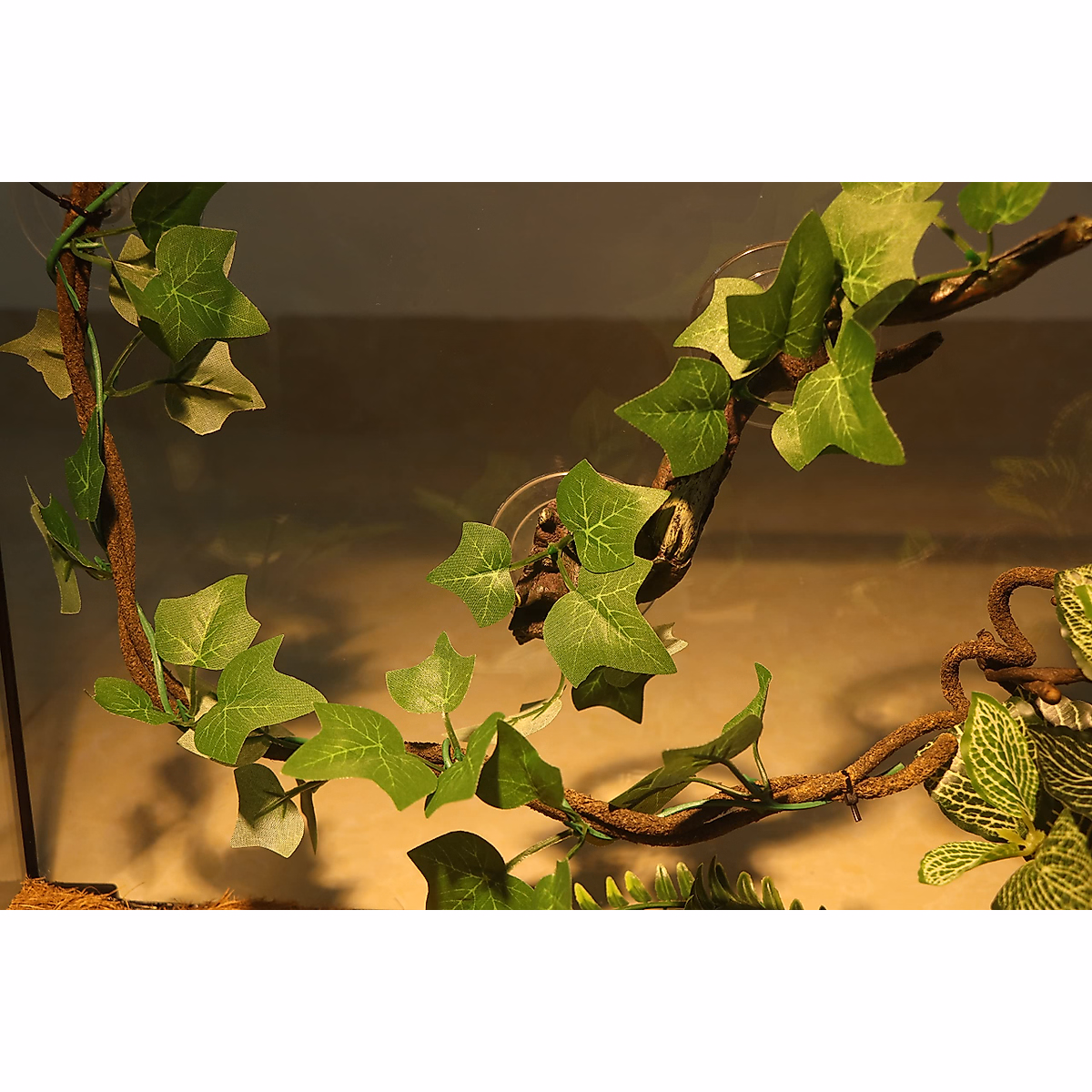 AQUA KT Reptile Flexible Climbing Vine Tree Branch with Leaves and Suction Cup for Lizard Snake Amphibian Terrarium Habitat Decoration